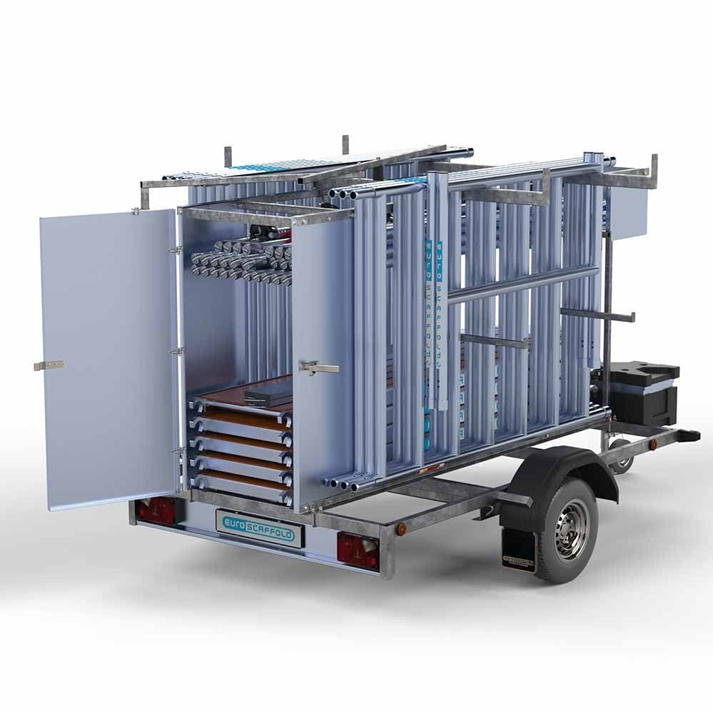 Steigeraanhanger afsluitbaar 250 + Rolsteiger Standaard 12,2m werkhoog